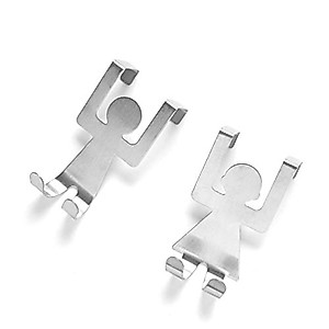 DOITOOL Over The Door Hook Stainless Steel Metal Door Hanger Cartoon People Shape Heavy-Duty Organizer for Coat, Towel, Bag, Robe Silver 4pcs