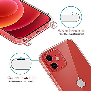 Caka Clear Case for iPhone 12/12 Pro, iPhone 12 12 Pro Case with Crossbody Strap Adjustable Neck Lanyard Shockproof Protective Case for iPhone 12/12 Pro 6.1 inches -Clear