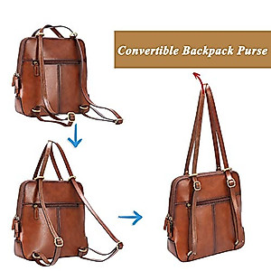 Ronts Banuce Fashion Vintage Leather Convertible Backpack Purse for Women Small Shoulder Bag for 9.7 Inch iPad School Daypack Brown