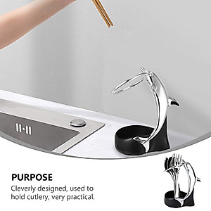 DOITOOL 3PCS Forks and Spoons Silverware Set with Organizer, Stainless Steel Silverware Set Tableware Dinnerware with Creative Dolphin Base Holder