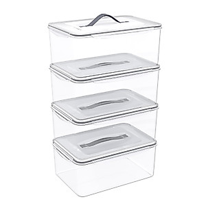 Xyskin 4 Packs 15 L Airtight Food Storage Containers Set with Handle Lid, Plastic BPA-Free Rectangle Bread Container for Home Kitchen, Leak Proof