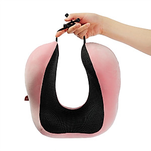 Makimoo Memory Foam Travel Pillow, Neck Pillow with 360-Degree Head Support, Comfortable and Lightweight, Ideal for Sleeping on Airplane, Car, Train, Bus and Home Use, Comes with Storage Bag (Pink)