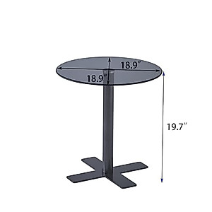 HoRunzelin Modern Round End Table, Tempered Black Glass Small Side Table for Living Room Bedroom, Rustic Snack Accent Table, Black
