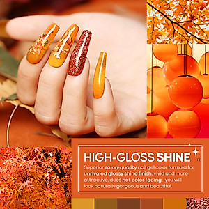 Modelones Fall Gel Polish Set, 6 Colors - Orange, Yellow, Brown, Gold, Glitter - For Winter Nail Art, Manicures, Back to School Gifts