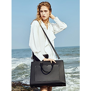 CLUCI Leather Briefcase for Women Laptop 15.6 Inch Professional Business Work Ladies Computer Handbag Shoulder Bag Black