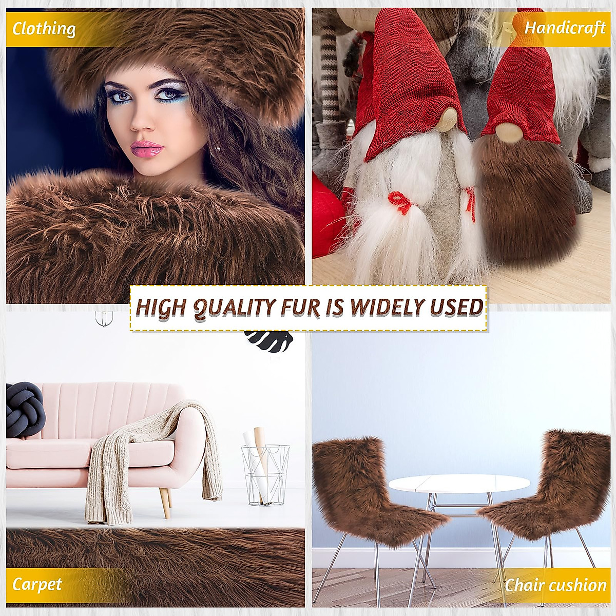 Tatuo Faux Fur Fabric Christmas Fluffy Fuzzy Craft Fake Fur Cuts Shaggy Synthetic Plush Patch Sewing DIY Winter Halloween Costume Gnome Beard Miniature Dolls Rugs Mats Gift(Brown,60 x 18 Inch)