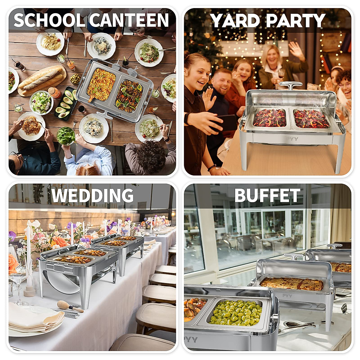 PYY Roll Top Chafing Dish Buffet Set with Stainless Steel Cover Commercial Chafer Chafers for Catering Rolling Buffet Servers and Warmers (2 Half-Size)