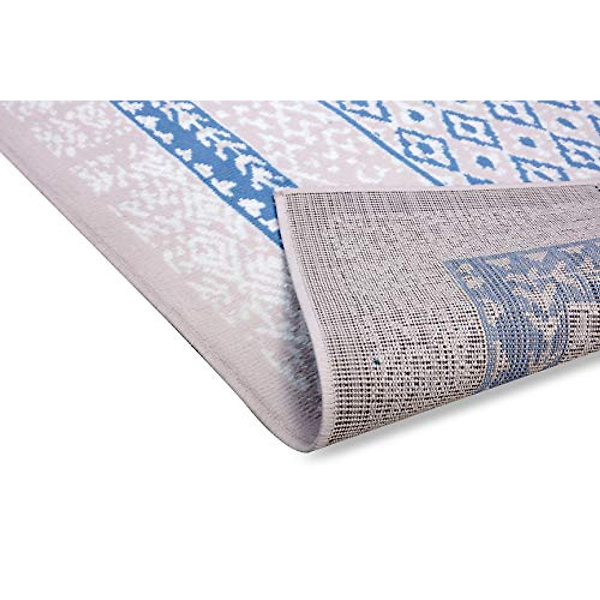 Furnish my Place Bordered Transitional Rug - 7 ft. 8 in. x 11 ft, Light Blue, Accent Rug with Geometric Pattern