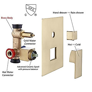 KETIPED Bathroom Wall Mounted Shower System 10 Inches Rainfall Shower Head And Handheld Shower Head Combo Set Rough-in Valve Body And Trim valve Included,HS-010BG