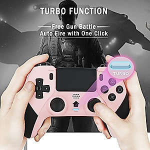 TERIOS Wireless Pro Controller Compatible with PS4 /PS4 Pro/PS4 Slim, Gaming Remote with Built-in 800mAh Rechargeable Battery/Precise Joystick/Audio/Turbo/Advanced Buttons Programming (Pink & Black)