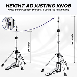 Starfavor Hi-Hat Stand Double Braced 3-Leg with Non-Slip Rubber Feet Adjustable Height 30.71''-36.22'', Premium Zinc Alloy Frame for Sturdiness ST-700