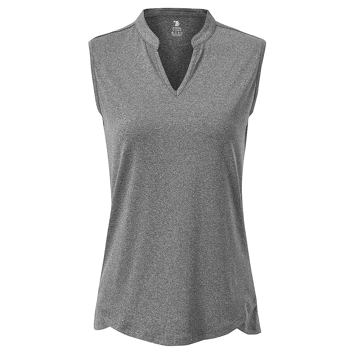BGOWATU Women's Golf Polo T-Shirts Sleeveless V Neck Collarless Tennis Shirts UV Protection Quick Dry Lightweight Dark Gray L