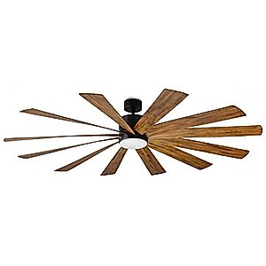 Windflower Smart Indoor and Outdoor 12-Blade Ceiling Fan 80in Matte Black Distressed Koa with 3000K LED Light Kit and Wall Control works with Alexa, Google Assistant, Samsung Things, and iOS or Android App