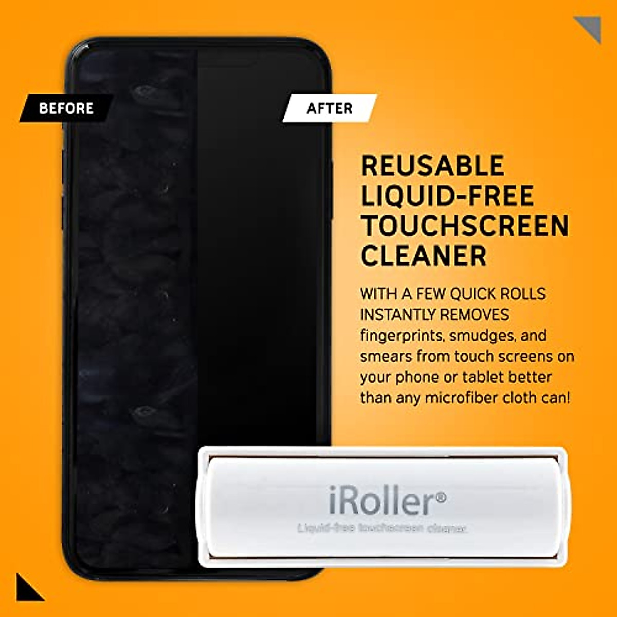 iRoller Premium Screen Cleaner, Reusable Liquid-Less, Non-Chemical Phone Cleaning Roller for iPhone, iPad, Laptop, MacBook, Computer Monitors, TV & Smartphones - No Wipes, Cloth or Spray Required