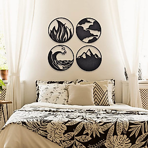 Four Elements Minimalist Wood Wall Art - 4 Elements Symbols Wall Decor - Fire, Water, Earth, Air Vector Sign - Wood Wall Decor Geometric - Bedroom Decor - Housewarming Gift