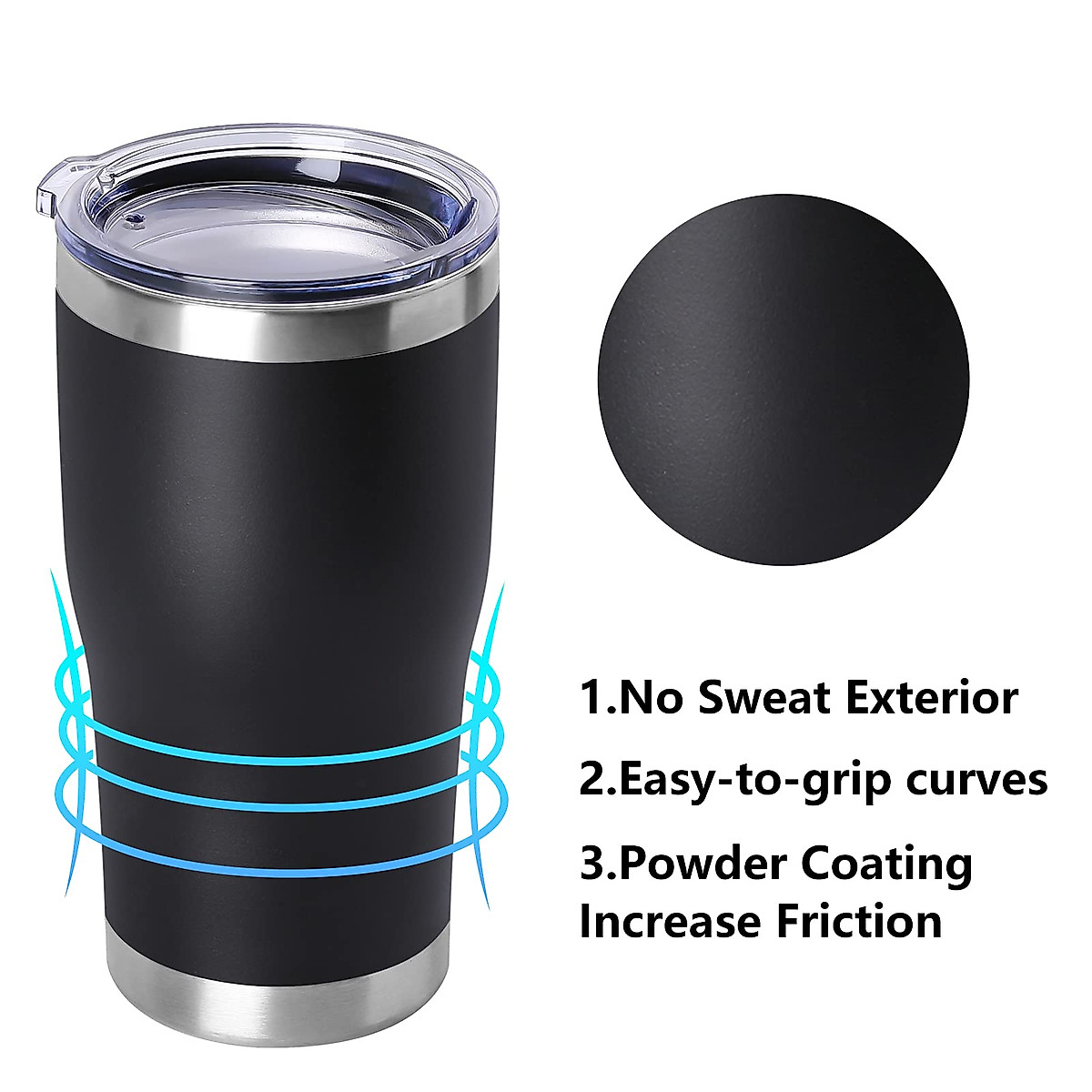 DOMICARE 20oz Tumbler with Lid Stainless Steel Tumblers Bulk, Double Wall Vacuum Insulated Coffee Travel Mug Powder Coated Tumbler, 12 Pack Black