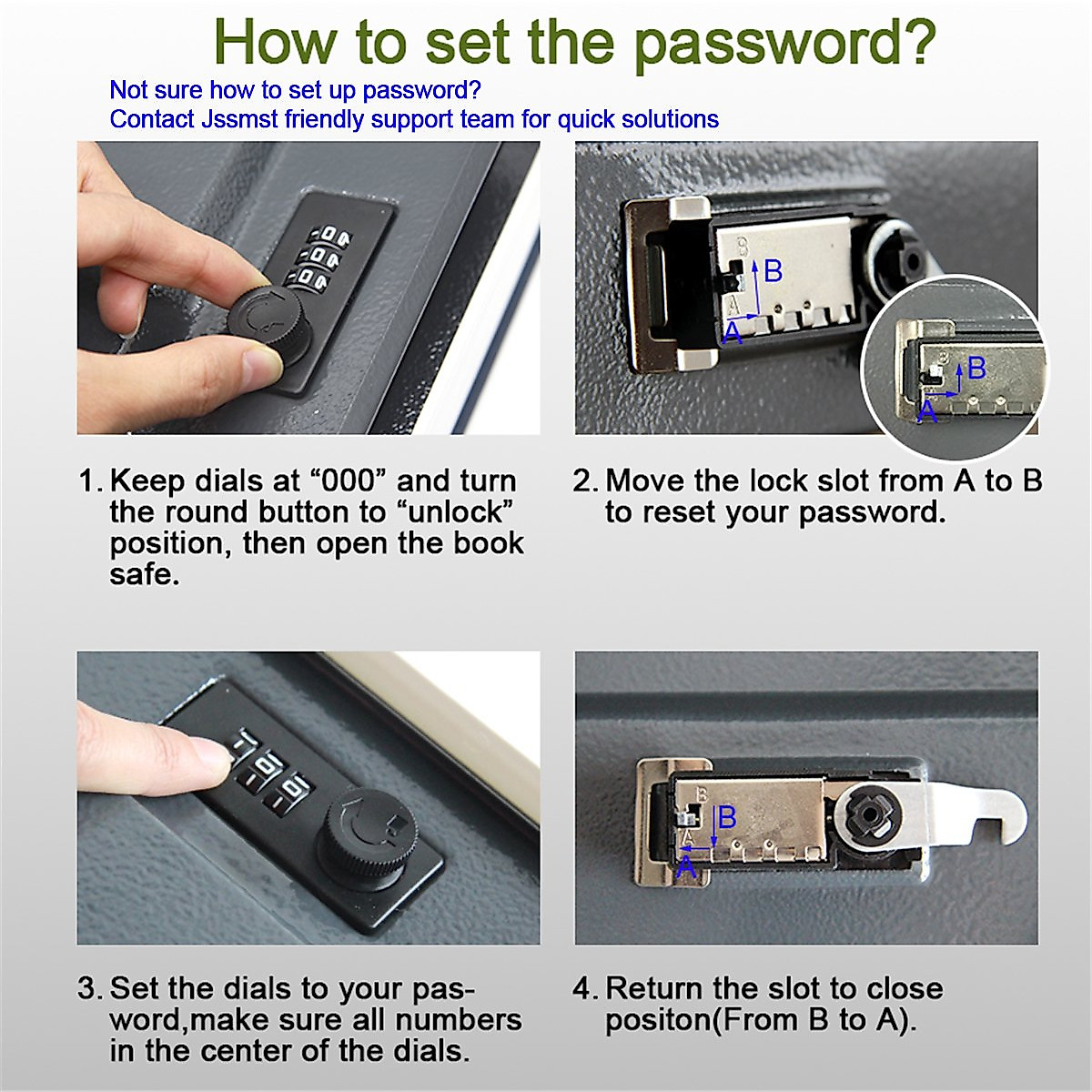 Book Safe with Combination Lock - Jssmst Home Dictionary Diversion Metal Safe Lock Box for Home Office Code Lock Money Box High Capacity, 9.5 x 6.2 x 2.2 inch, SM-BS0402L, black large