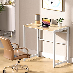 GreenForest Folding Desk No-Assembly, 31.5 in Small Desk for Small Spaces, Computer Desk for Home Office, Space Saving Foldable Table, Study Writing Desk, Oak White