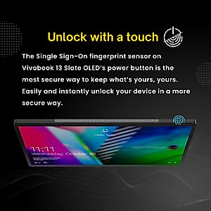 ASUS VivoBook 13 Slate OLED 2-in-1 Laptop, 13.3" FHD OLED Touch Screen Display, Intel Pentium N6000 Quad-Core CPU, 4GB RAM, 128GB eMMC, Fingerprint, Stylus Pen, Windows 11 Home, Tablet, Black