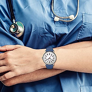 GOLDEN HOUR Waterproof Nurse Watch for Medical Professionals, Students Women Men - Military Time Luminouse Easy Read Dial, 24 Hour with Second Hand, Colorful Silicone Band Navy Blue