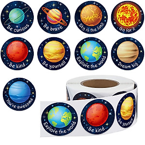 Zonon 500 Pieces Solar System Stickers Realistic Earth Planet Roll Stickers Outer Space Stickers 9 Space Designs Motivational Stickers for Solar System Party Educational Decorations Supplies