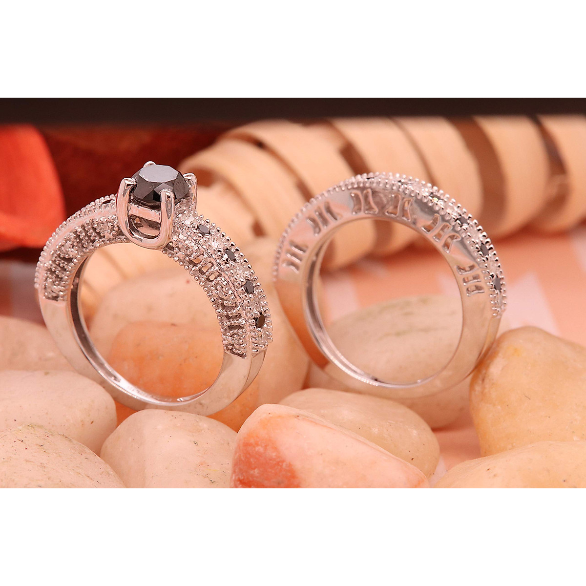 Dazzlingrock Collection 1.50 Carat (Cttw) Sterling Silver Black & White Diamond Engagement Ring Set 1 1/2 CT, Size 7