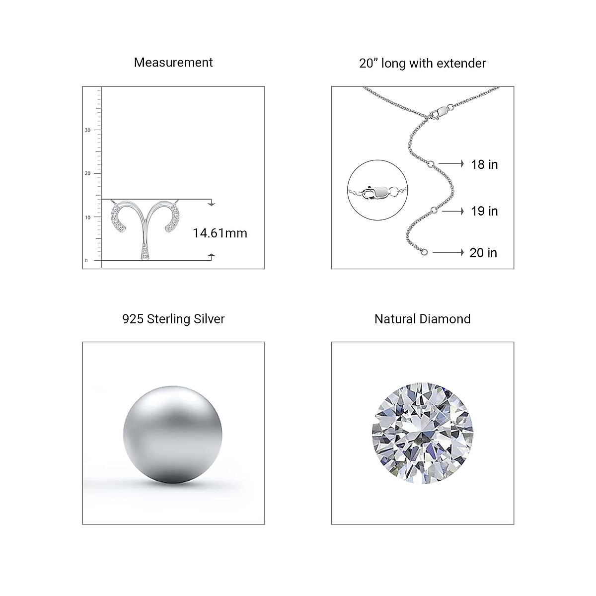 Elmas Jewelry 1/10ct Round White Diamond 925 Sterling Silver Horoscope Zodiac Aries Pendant for Women