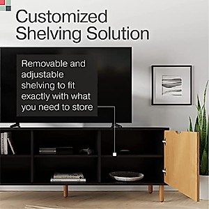 Stead Contemporary Fluted TV Stand 2023 Collection- 70” Entertainment Center Console Table with Storage for Living Room - Fits 32 to 80" TVs (Black and Oak)