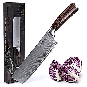 Wakoli Edib Damascus Knife Nakiri with Sharp 6.8 Inch Blade made of 67 Layers Steel with VG10 Core I Professional Kitchen Knife made of Genuine Damascus Steel with Pakka Wood Handle