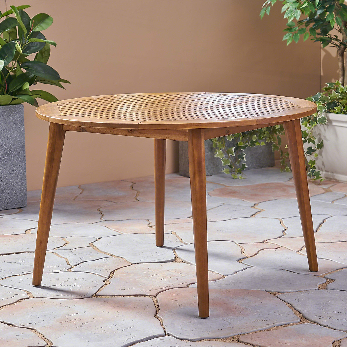 Christopher Knight Home Nick Outdoor Acacia Wood Round Dining Table, Teak Finish