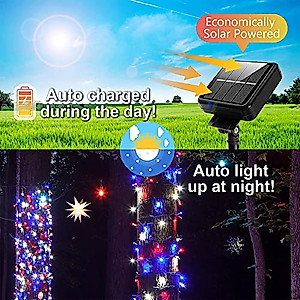 Red White Blue Solar String Lights Outdoor, 2 Sets Each 72.2Ft 200Led Patriotic Lights, 4th of July Decoration Green Wire Lights with 8 Modes for Memorial, Independence Day, Garden, Patio, Yard