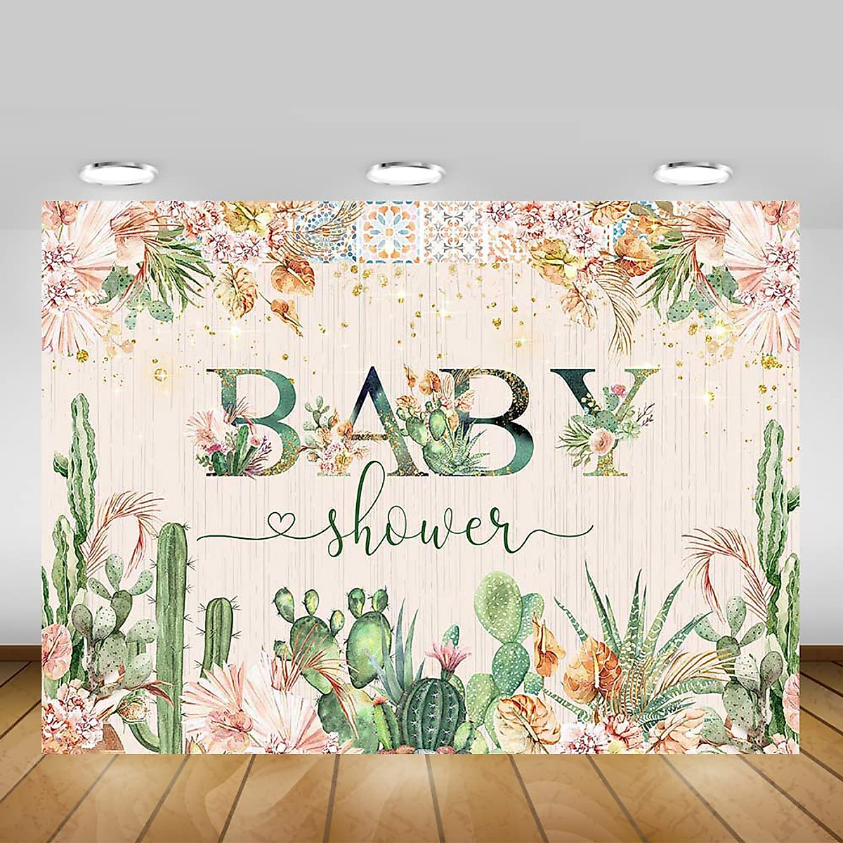 Mocsicka Boho Fiesta Baby Shower Backdrop for Girl Cactus Baby Shower Party Decorations MexicanTaco Bout Baby Background Cake Table Banner(7x5ft (82x60 inch))