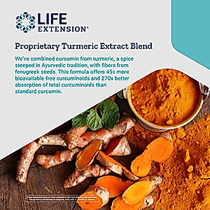 Life Extension Curcumin Elite Turmeric Extract – 270 x Better Absorption - For Joint Brain and Heart Health - Inflammation Management Supplement – Non-GMO - 60 Vegetarian Capsules