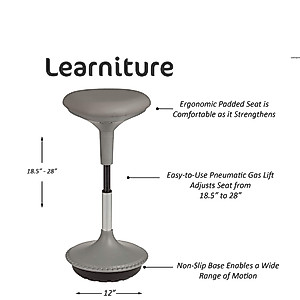 Learniture Adjustable Height Active Learning Stool for Office Desks and Classrooms, Foam-Padded Backless Wobble Stool with Rocking Motion, Gray