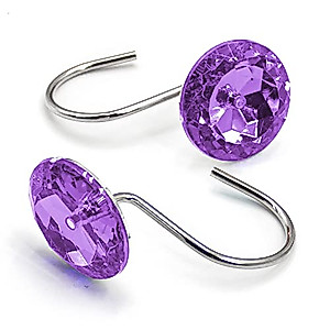 Gibelle 4 Pcs Bathroom Shower Curtain Set with Non-Slip Rugs, Toilet Lid Cover and Bath Mat, Purple Diamond Shaped Shower Curtain Hooks Set of 12