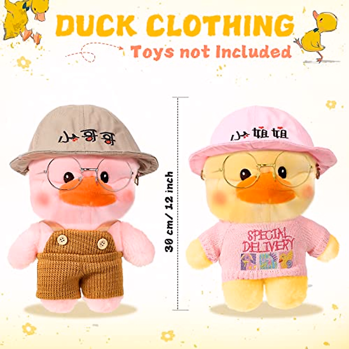 6 Pcs 12 Inch Duck Stuffed Animals Clothes Duck Clothes Accessories Include Cute Clothes Glasses Hat Kawaii Plush Doll Clothes for Ducks Dress up DIY Gift(Vintage Style)