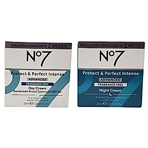 No 7 Protect and Perfect Advanced Fragrance Free Face Cream - Day and Night Bundle - 1.69 fl oz Each - Fragrance Free Day and Night Cream by No 7 - SPF 30 in Day Cream