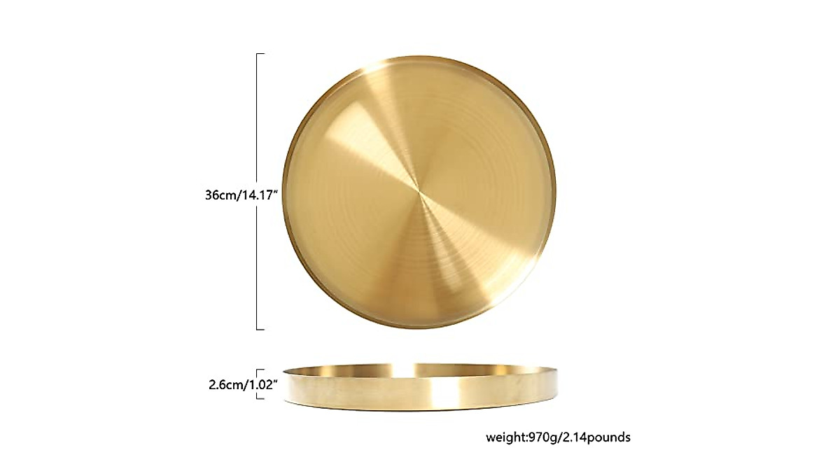 Elegant 14" Gold Round Decorative Metal Tray - Exxacttorch