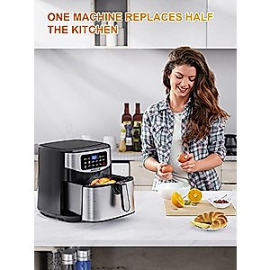 Acezoe Stainless Steel 7.4 QT Digital Air Fryer 1700-Watt with 9 Preset Cooking Functions, LED Touchscreen, Non-Stick Coating, 43 Recipes, Easy to Clean, Auto Shut-Off