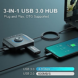 T10 External Sound Card, PHOINIKAS USB Audio Adapter for PC Windows, Mac, Linux, Laptops, Desktops, Stereo Sound Card with 3.5mm Interface & USB Interface, Volume Control, Plug & Play (6-in-1, Black)