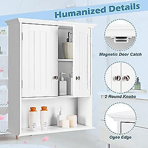 LOKO Bathroom Wall Cabinet, Wall Mounted Storage Cabinet with Double Doors, Multifunctional Medicine Cabinet with Adjustable Shelf, 23.5 x 7.5 x 28 inches (White)