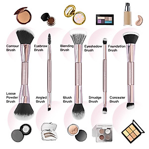 BEASOFEE Makeup Brushes, Duo End Synthetic Foundation Powder Concealers Eye Shadows Makeup Brush Set Foundation Powder 5pcs(Rose Gold)