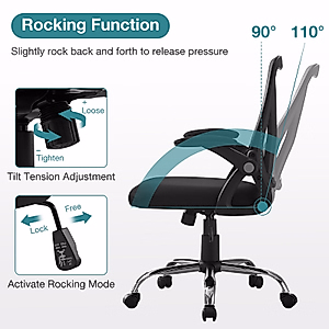 Fantasylab Ergonomic Office Desk Chair,Breathable Mesh Rolling Swivel Chair,Comfy Mid-Back Computer Chair, Sturdy and Durable Task Chair with Adjustable Flip-up Armrests for Home,Office,Bedroom