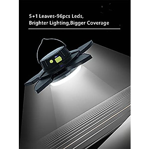 HULPPRE Solar Camping Lantern with USB, 5+1 Leaves 96leds Brighter Portable Tent Lights, Support Phone Charging Emergency Solar Lantern Lamp for Hurricane,Hiking,Chicken Coop,Canopy,Shed/Barn