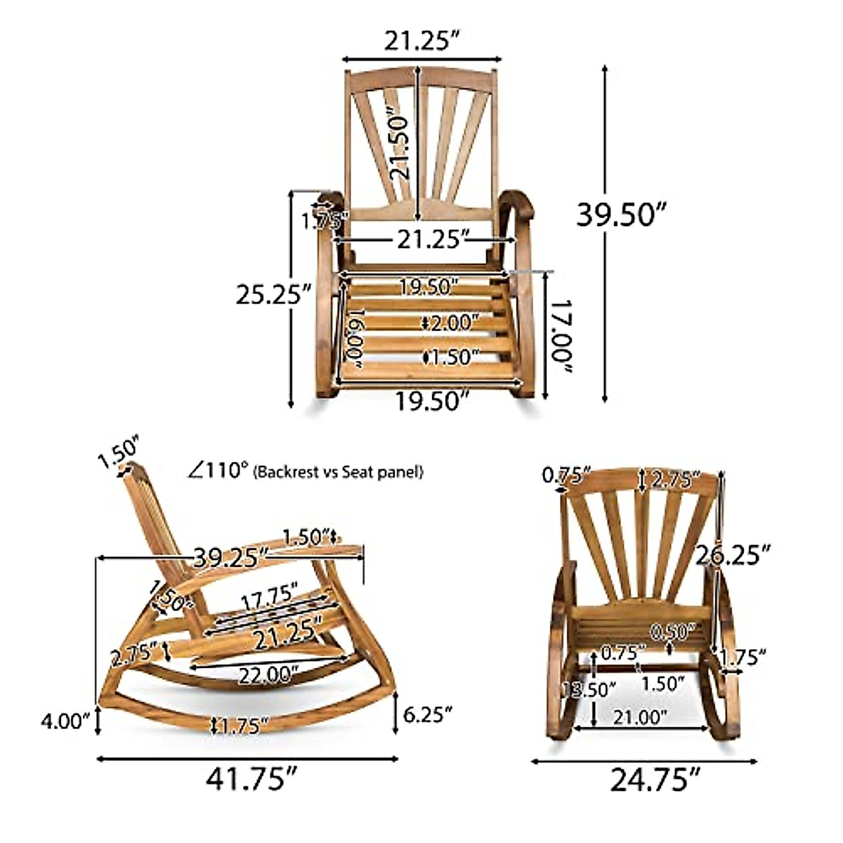 Christopher Knight Home Alva Outdoor Acacia Wood Rocking Chair with Footrest, Teak Finish