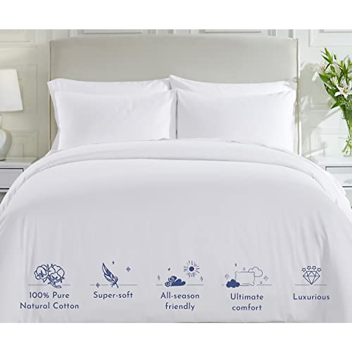 California Design Den 3 Piece King Size Duvet Cover - 100% Cotton Sateen, 400 Thread Count, Soft Luxury Sateen Weave Comforter Cover and Two Pillow Shams, Button Closure and Corner Ties - White