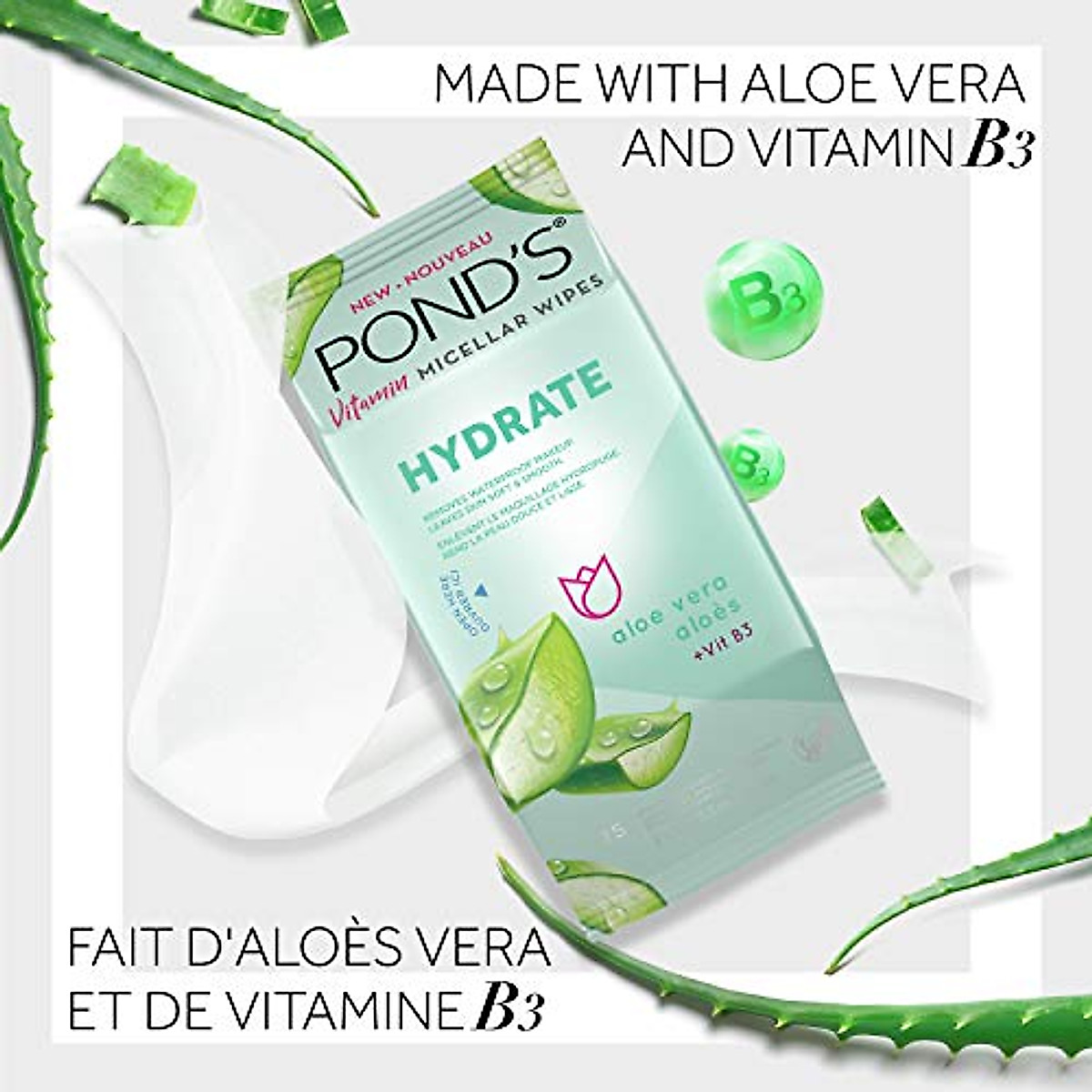 POND'S Vitamin Micellar Makeup Remover Wipes for Dry Skin, Skin Care Hydrating Aloe Vera Daily Face Wipes Remove Dirt, Waterproof Makeup, 25 Count, 4 Pack