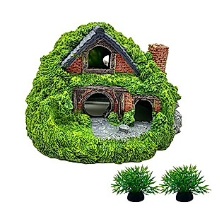 Tfwadmx Aquarium Decoration Hobbit House Resin Betta Hideout Cave Reptile Hiding Hollow Hole Shelter Fish Tank Hut Ornaments Rockery Landscaping Accessories(3 Pcs)