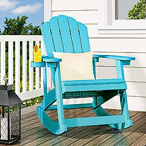 YITAHOME Outdoor Rocking Adirondack Chair, Heavy Duty Plastic Rocking Chairs with Rotatable Cup Holder, Oversized Rocker Chair for Garden Lawn Yard Patio Deck Backyard Pool Porch Beach Fire Pit