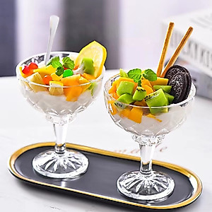 StarLuckINT 3pcs Glass Ice Cream Bowls, 8oz Clear Footed Dessert Bowls, Crystal Thick Sundae Cups, for Dessert, Snack, Salad, Pudding, Cocktail, Fruit Holiday Party (Color : Flowers)